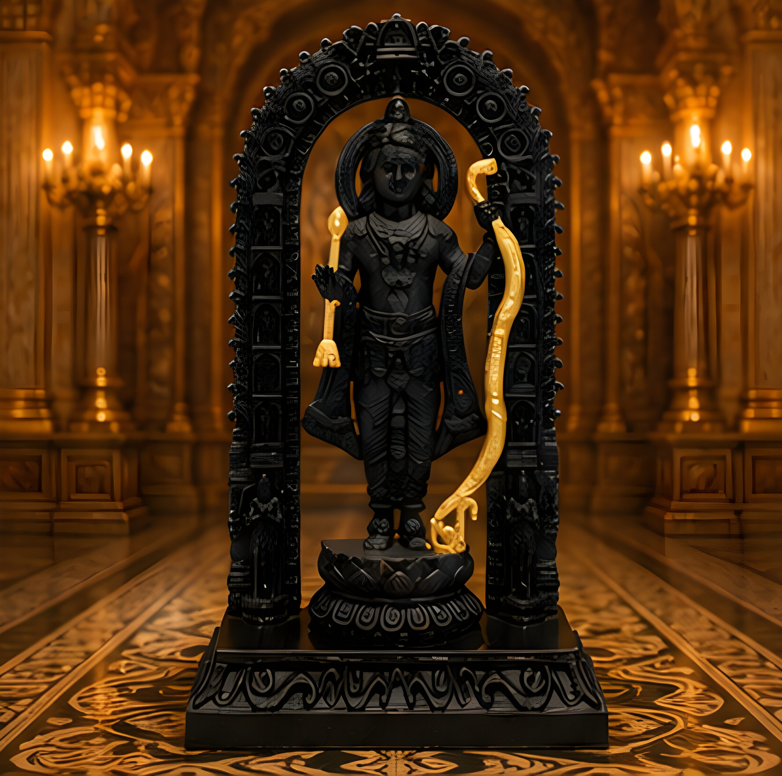 Ram Lalla Ji Idol Statue, Black and Gold, Decorative Religious Figurine ...