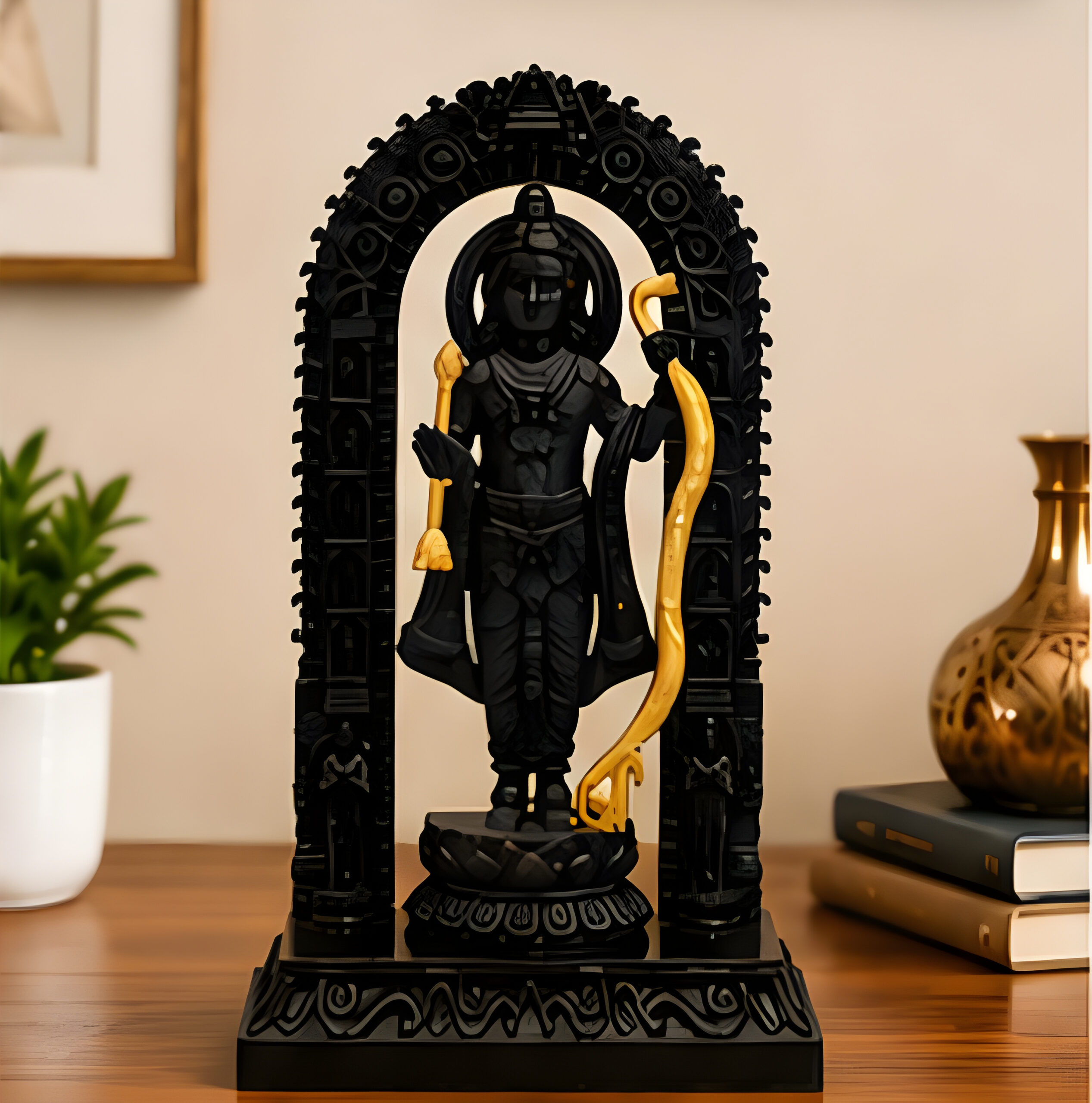 Ram Lalla Ji Idol Statue, Black and Gold, Decorative Religious Figurine ...