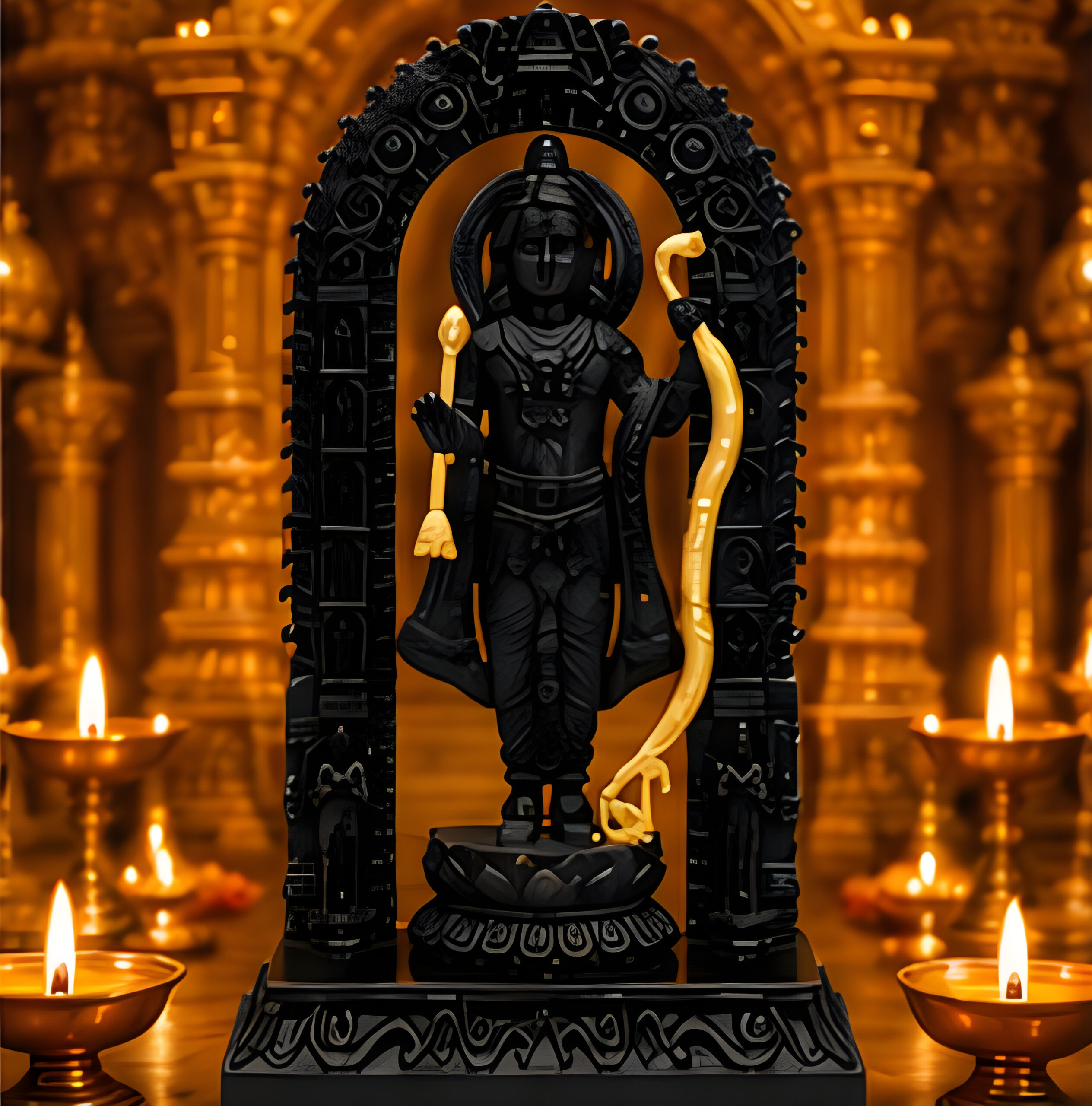 Ram Lalla Ji Idol Statue, Black and Gold, Decorative Religious Figurine ...